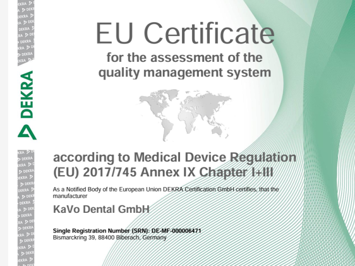 KaVo gets new MDR certificate. | KaVo Dental